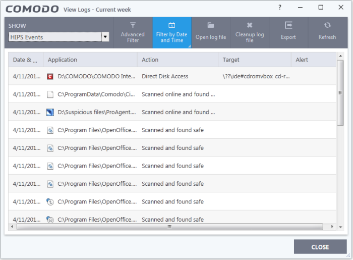 HIPS Logs, Comodo Endpoint Security | Host Intrusion Prevention |COMODO